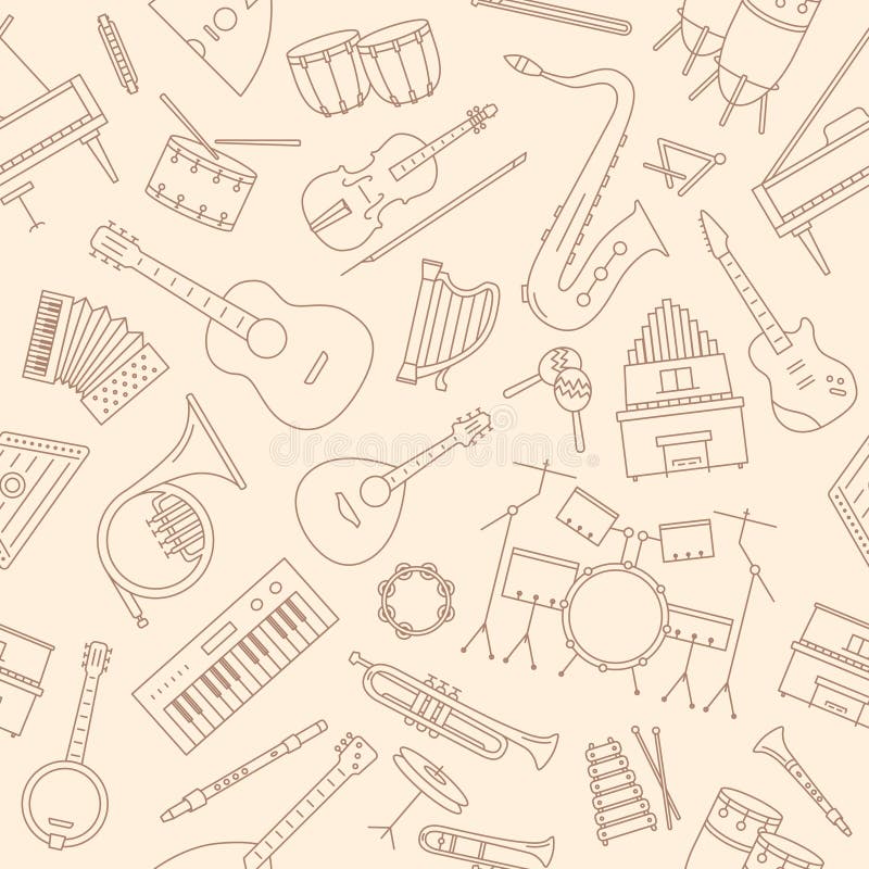 Percussion Instruments Vector Seamless Background Stock Illustrations ...