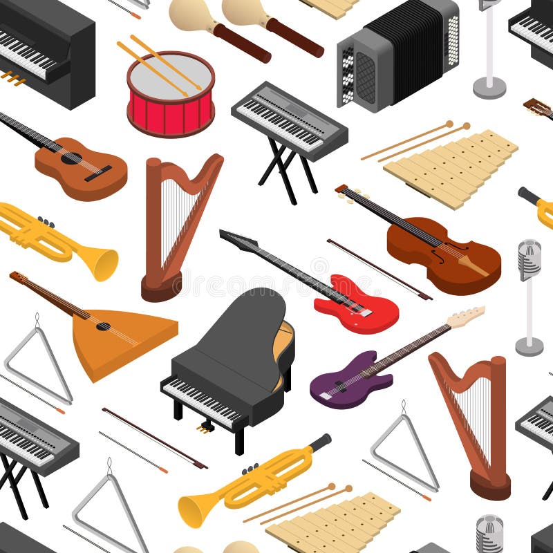Music Instruments Background Pattern Set Isometric View. Vector Stock ...