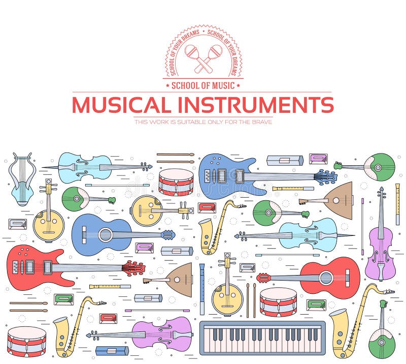 Music Instruments on Modern Wall Concept. Icons Design for Your Product ...