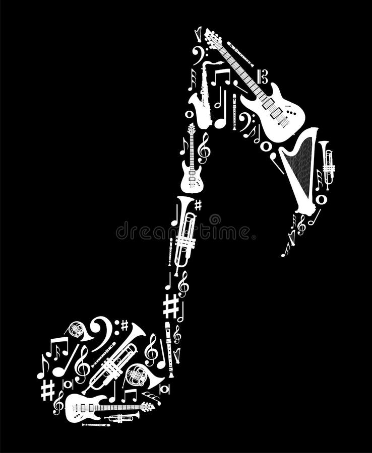 Music Instruments in Note Shape Stock Vector - Illustration of curve ...