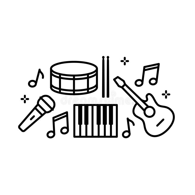 Music Instruments Outline Elements. Template for Banner, Poster, Flyer ...