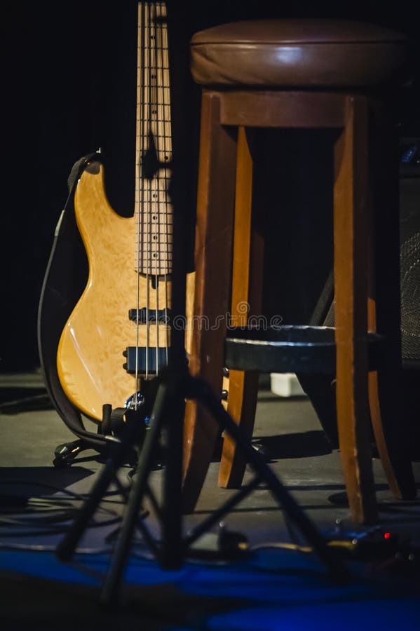 Music Instruments on Stage in Dark Studio Stock Image - Image of play ...