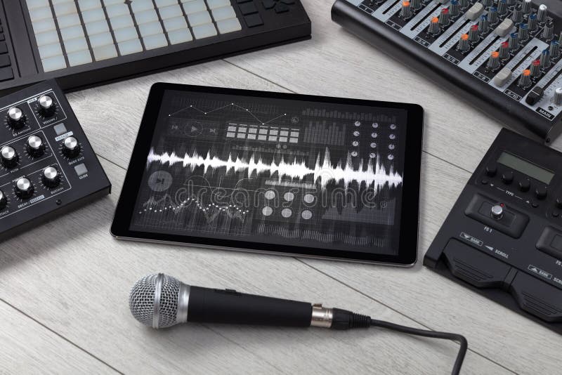 Music Instruments and Tablet with Recording App Stock Photo - Image of ...