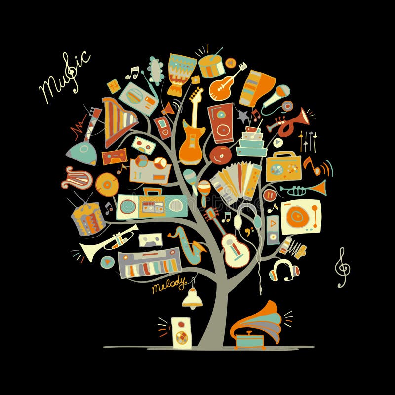 Abstract Musical Tree Made with Instruments Stock Vector - Illustration ...