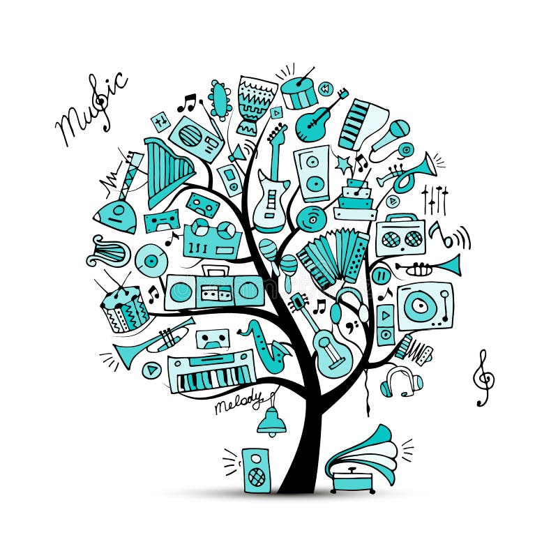 Music Instruments Tree, Sketch for Your Design Stock Vector ...
