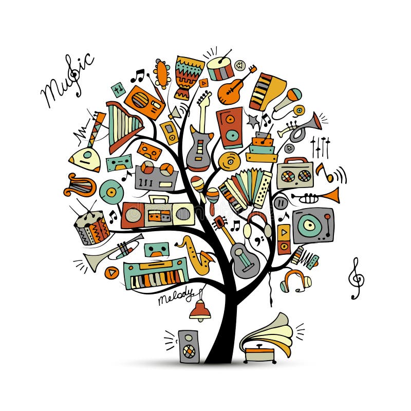 Abstract Musical Tree Made with Instruments Stock Vector - Illustration ...