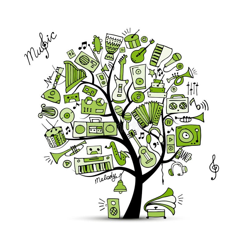 Music Instruments Tree, Sketch for Your Design Stock Vector ...