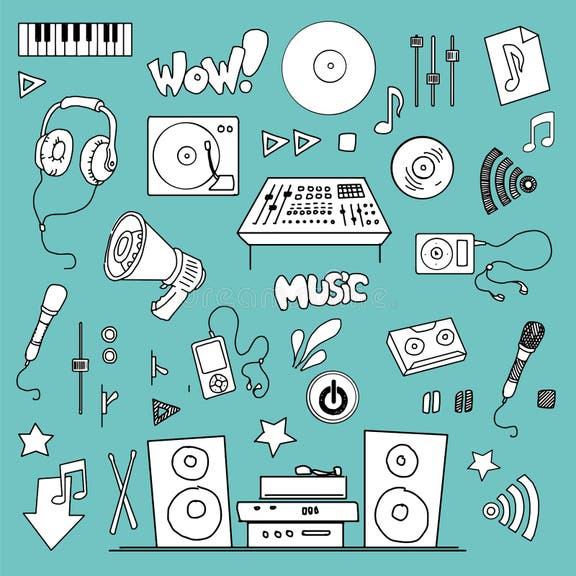 Music items set stock vector. Illustration of items, black - 58017012