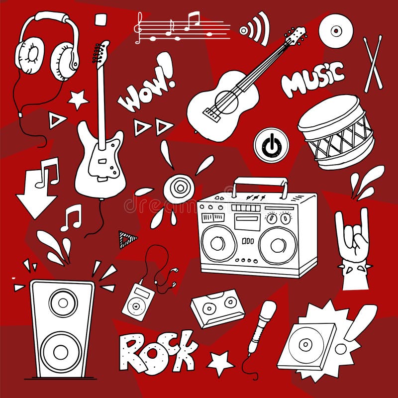 Music items set stock vector. Illustration of microphone - 58017188