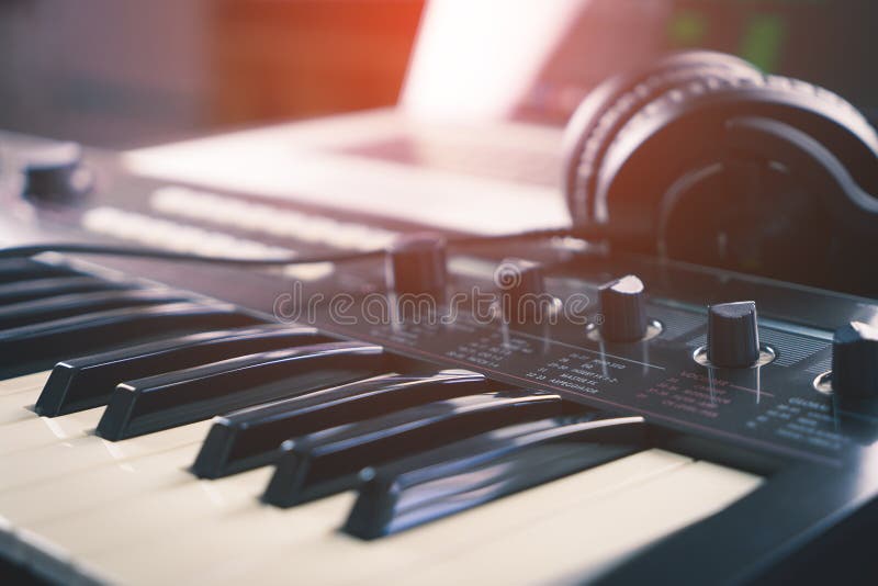 Music Keyboard Synthesizer in Computer Studio Stock Image - Image of ...