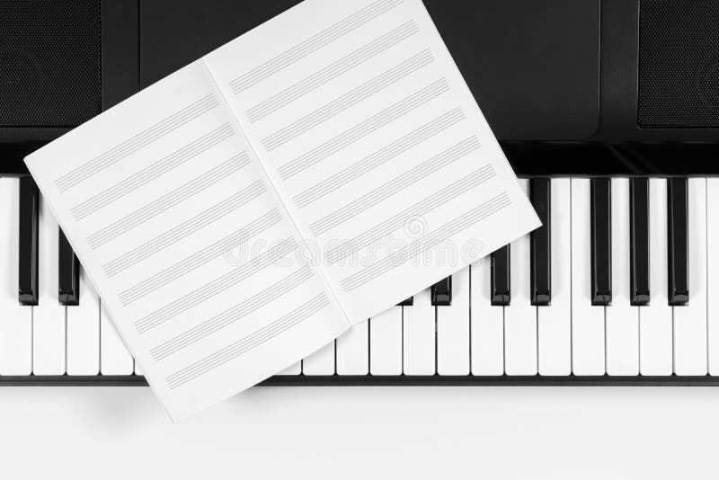 Music Learning Background. Piano Keyboard and Music Sheet Notebook ...