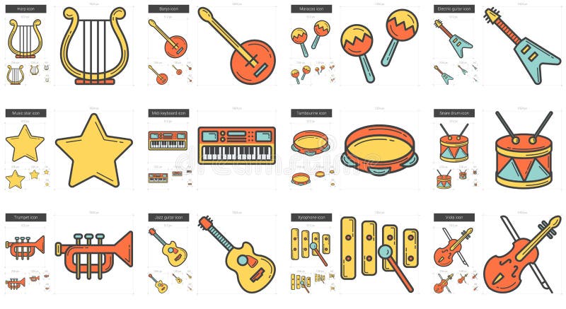 Music line icon set. stock vector. Illustration of instrument - 80696090