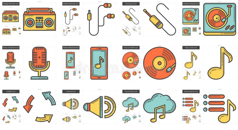 Music line icon set. stock vector. Illustration of disk - 85931348