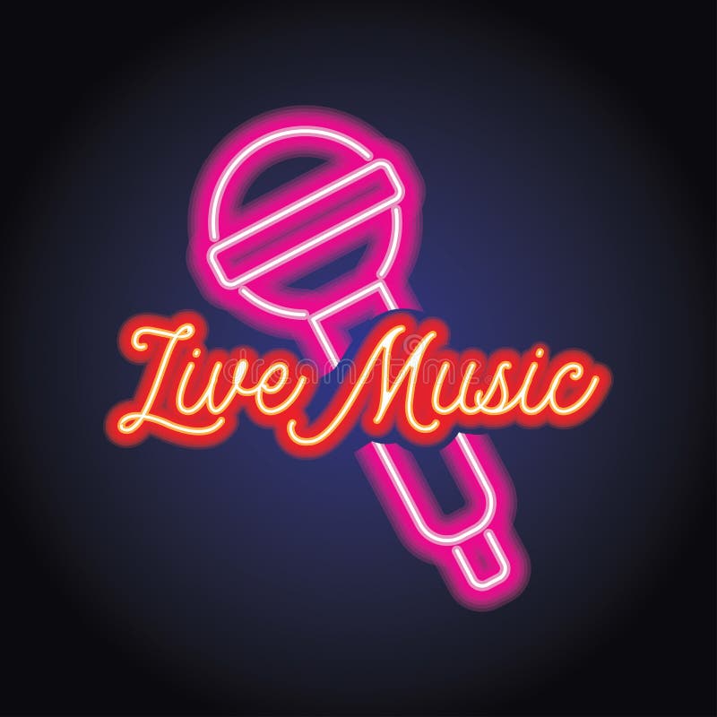 Music and Live Music Logo with Neon Light Effect. Vector Illustration ...