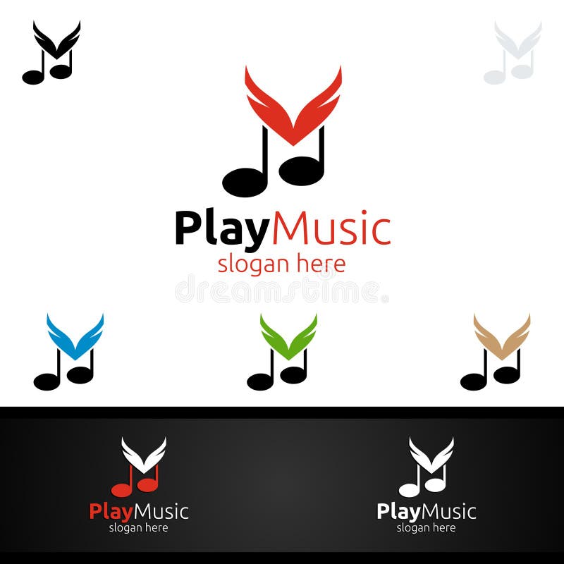 Music Logo with Note and Wing Concept Stock Vector - Illustration of ...