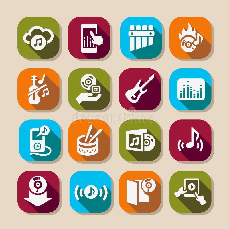 Music long shadows icons stock vector. Illustration of guitar - 37274840