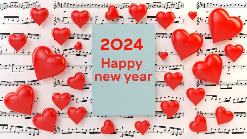 Music and Love 3d Render Background. Happy New Year 2024 Stock ...