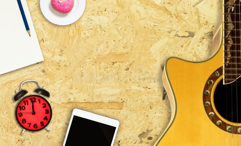 Music Lunch Break Guitar and Stuff Wooden Copy Space Stock Image ...