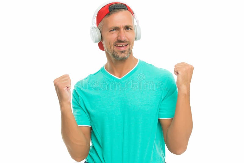 Music Makes Me Happy Happy Man Listen To Music Isolated On White