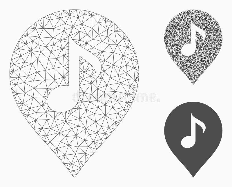 Music Marker Vector Mesh Wire Frame Model And Triangle Mosaic Icon Stock Vector Illustration