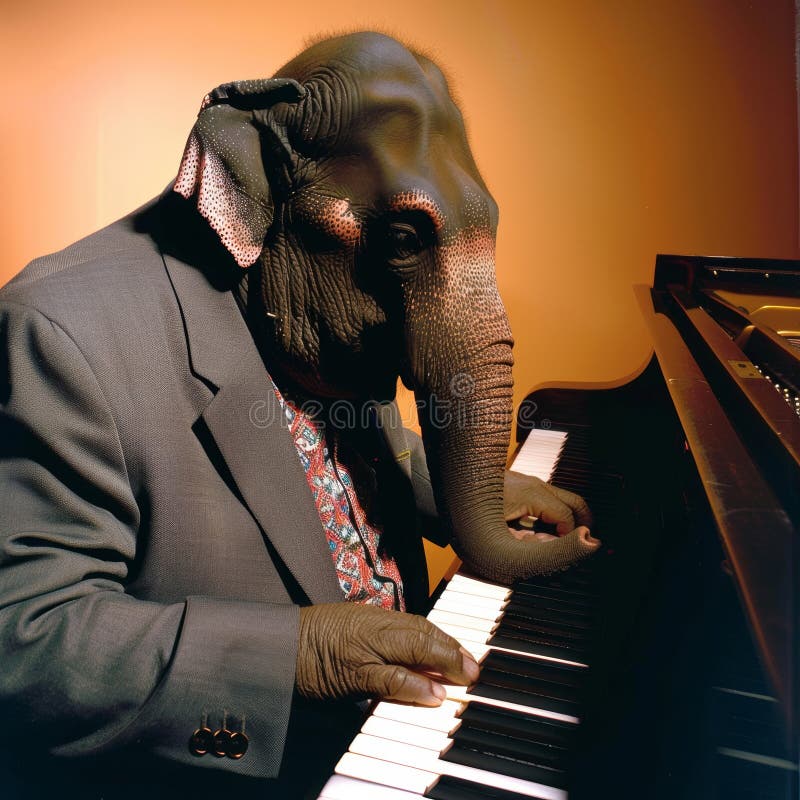 Music Master an Elephant in a Plaid Shirt Plays Piano in Front of an ...
