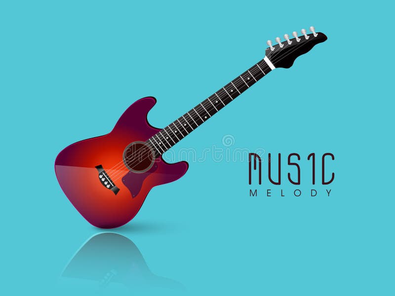 Music Melody Poster Design with Guitar Isolated on Blue Stock ...