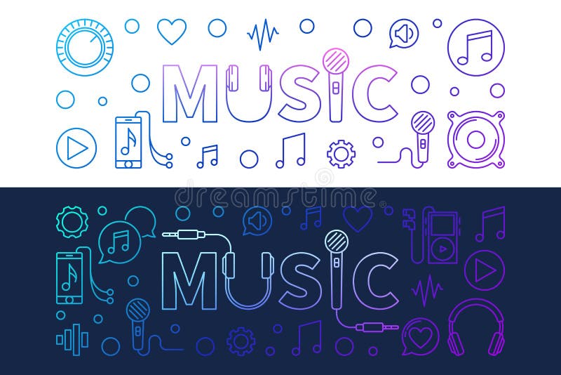 Music Modern Vector Colored Banners in Outline Style Stock Vector ...