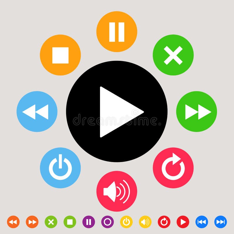 Music & Multimedia Player Icon Set Stock Vector - Illustration of ...