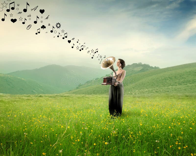 Music in the nature stock image. Image of travel, gramophone - 19650651