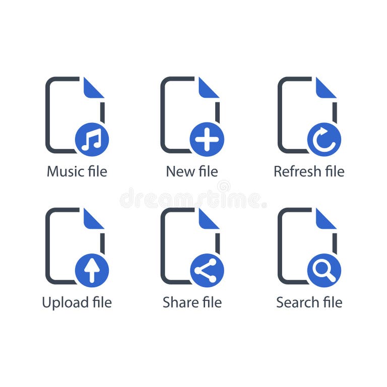 Music, New, Refresh, Upload, Share, Search, File Icon Stock Vector ...