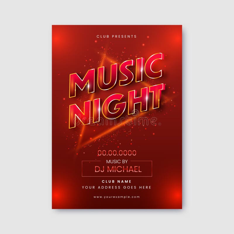 Music Night Party Flyer Design with Abstract Wave, Musical Notes and ...