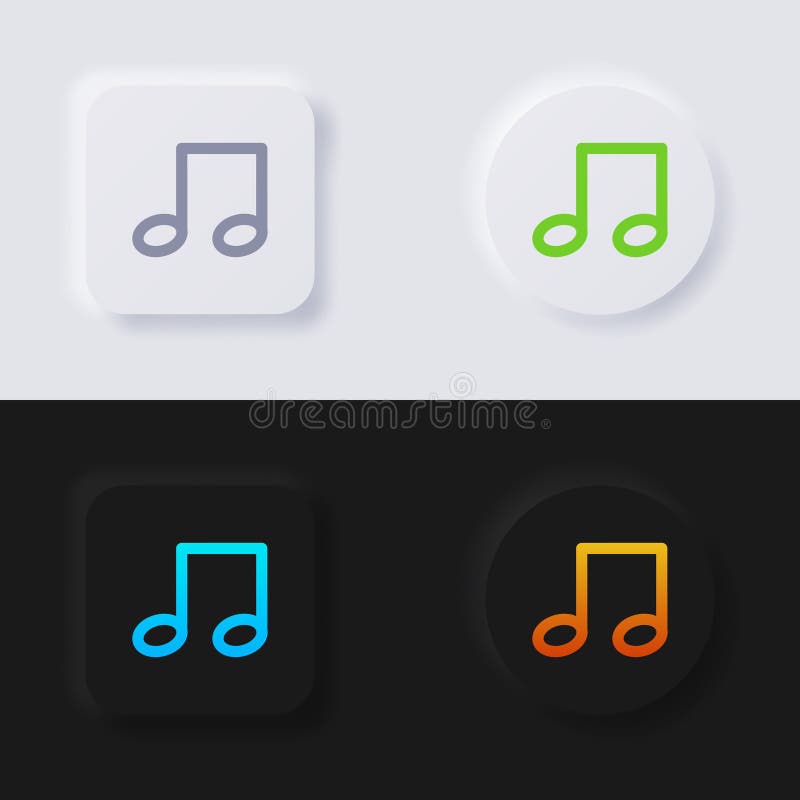 Music Note Button Icon Set, Multicolor Neumorphism Button Soft UI ...