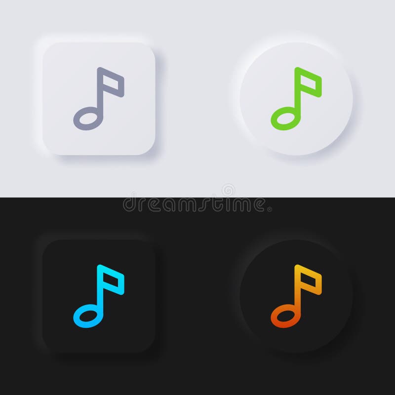 Music Note Button Icon Set, Multicolor Neumorphism Button Soft UI ...