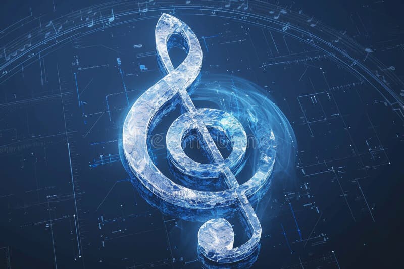 Music Note Depicted with Intricate Blue Tech Structure, 3D Rendering ...