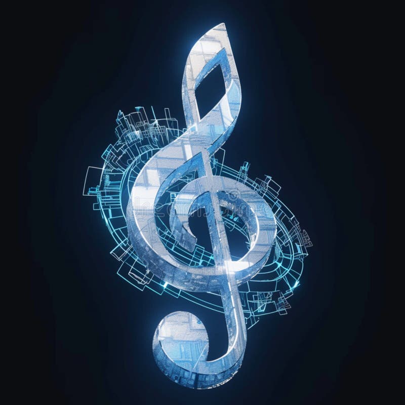Music Note Depicted with Intricate Blue Tech Structure, 3D Rendering ...