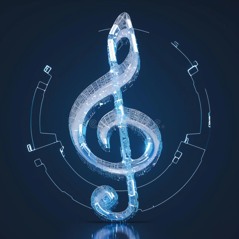 Music Note Depicted with Intricate Blue Tech Structure, 3D Rendering ...