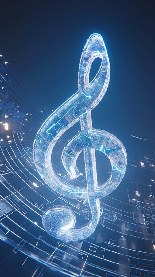 Music Note Depicted with Intricate Blue Tech Structure, 3D Rendering ...