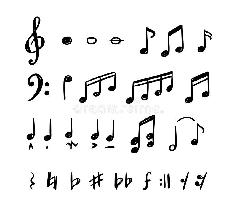 Music Note Doodle Style Elements Black Thin Line Icon Set. Vector Stock ...