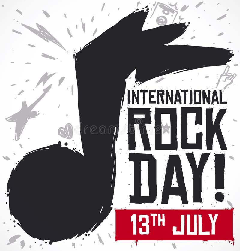 Outline Guitar with Reminder Date for World Rock Day Celebration ...