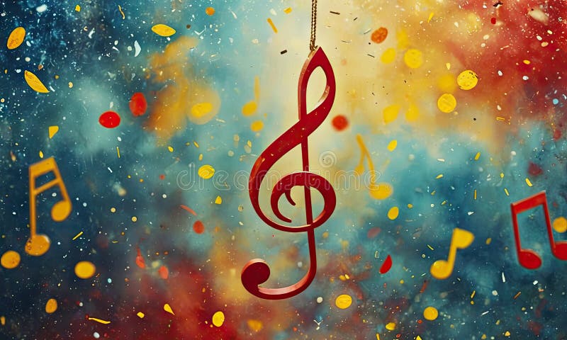 A Music Note is Hanging from a String, with a Bunch of Musical Notes ...