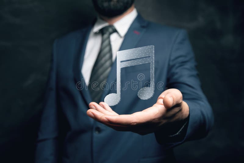 Music Note Icon from Web. Man Tapping on the Screen Stock Photo - Image ...