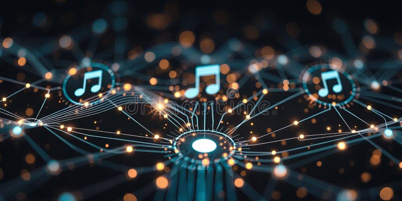 Music Note Icons in a Digital Network Stock Illustration - Illustration ...