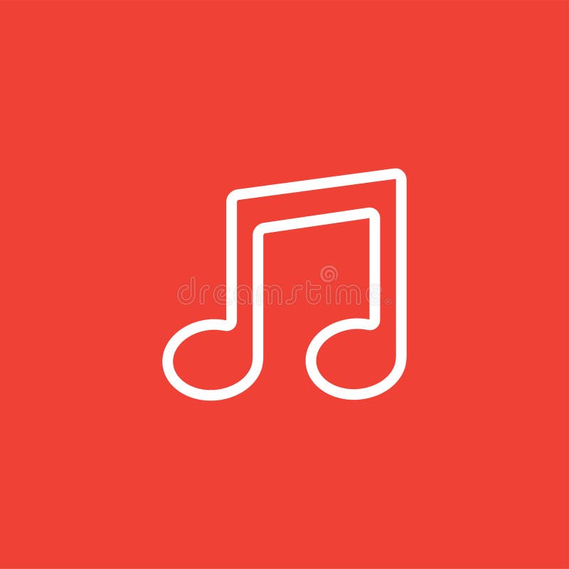 Music Note Line Icon on Red Background. Red Flat Style Vector ...