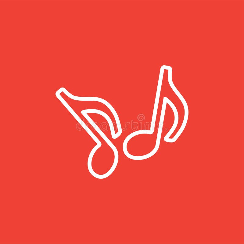 Music Note Line Icon on Red Background. Red Flat Style Vector ...
