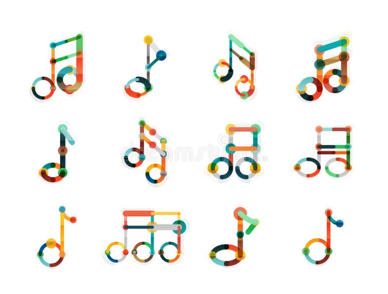 Music Note Logo Set, Flat Thin Line Geometric Icons Stock Illustration ...