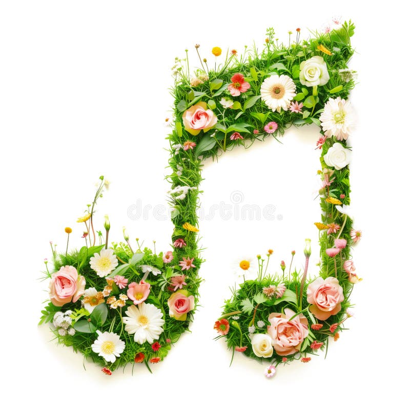 Music Note Made of Grass and Flowers Isolated Stock Illustration ...