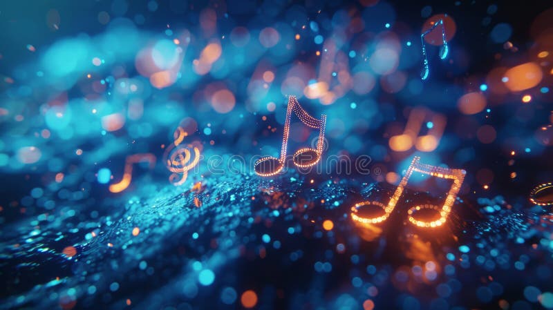 Music Note and Musical Notes on Blue Background Stock Image - Image of ...