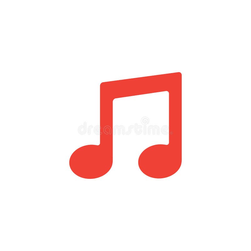 Music Note Red Icon on White Background. Red Flat Style Vector ...