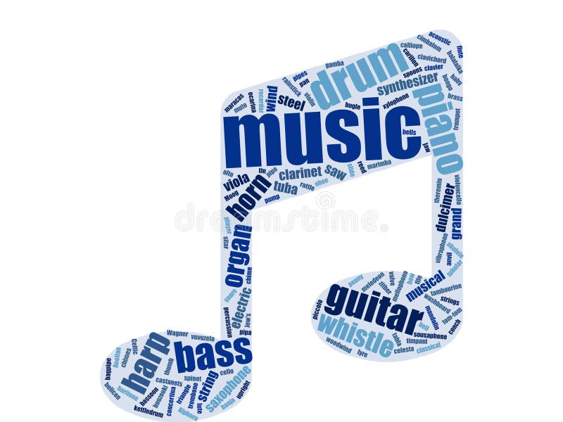 Music Note Shape Musical Instruments Word Cloud Stock Image ...