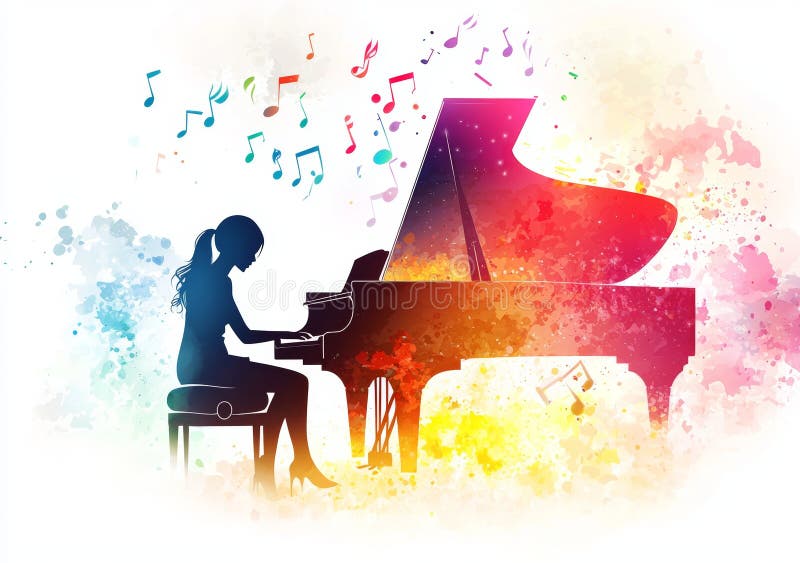 A Music Note Shaped Like a Pianist at a Grand Piano. Stock Illustration ...
